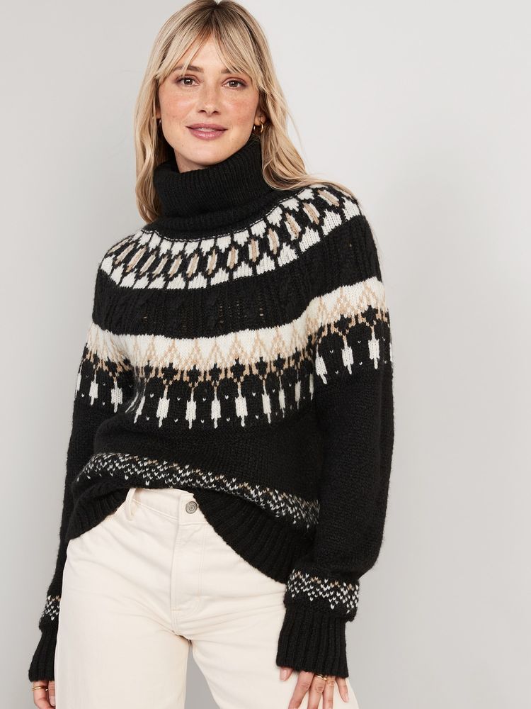 Old Navy Cozy Fair Isle Cable-Knit Turtleneck Sweater for Women | Mall ...
