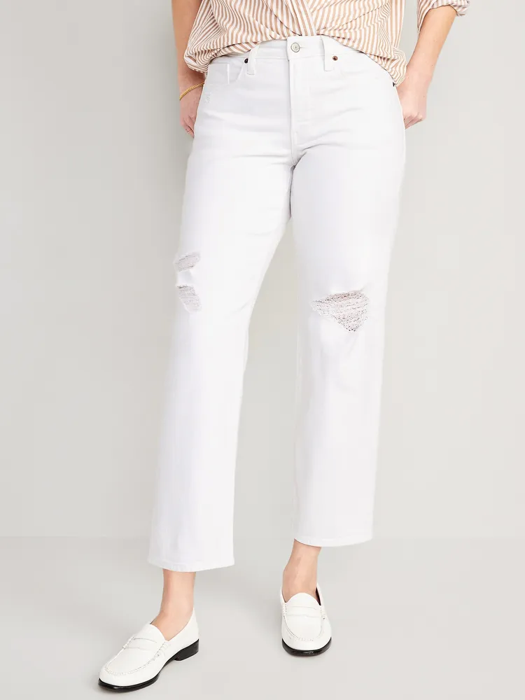 Old Navy High-Waisted OG Loose Ripped White Jeans for Women | Mall of ...