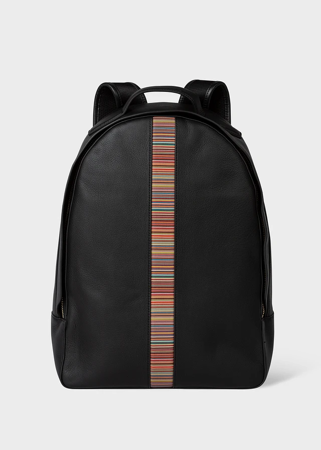 Paul Smith Black Leather 'Signature Stripe' Backpack | King's Cross