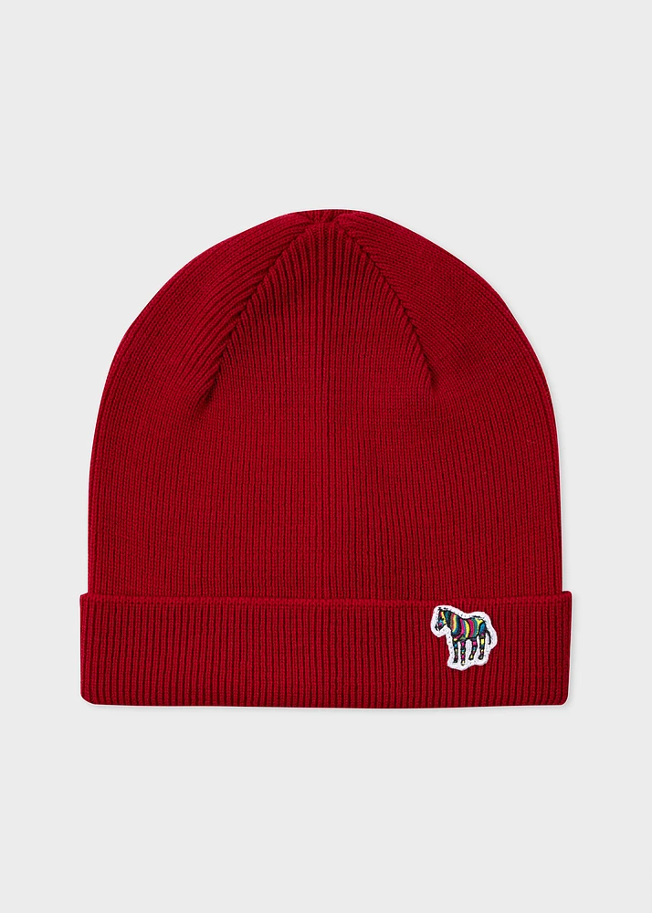PS Paul Smith Dark Red Zebra Logo Beanie Hat | King's Cross