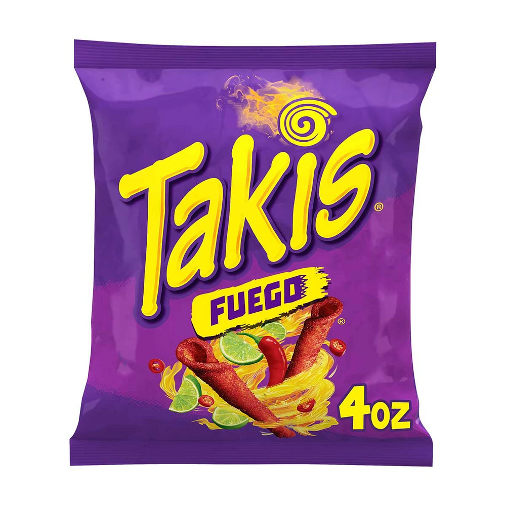 Takis Fuego Rolled Tortilla Chips, Hot Chili Pepper & Lime Flavored, 4 ...