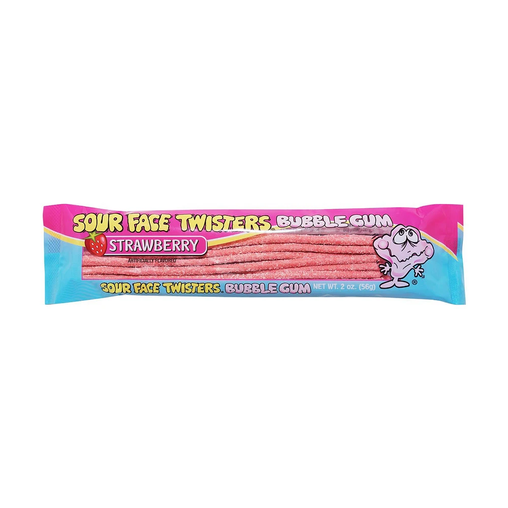 Sour Face Twisters Strawberry Flavored Bubble Gum, 2 oz. | Hamilton Place