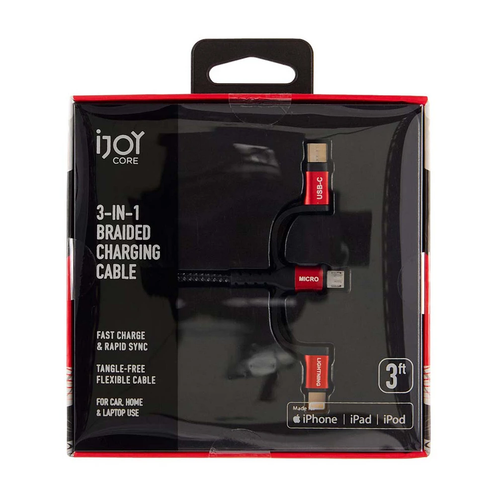 IJoy 3-in-1 Braided Charging Cable, 3 ft | Hamilton Place