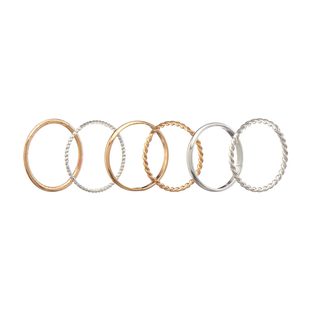 Popshelf Twisted Braid Different Effect Stacking Rings, 6 ct | Hamilton Place