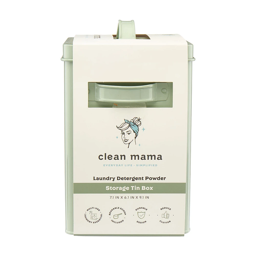 Clean Mama Sage Green Tin Laundry Powder Detergent Storage Bin with ...
