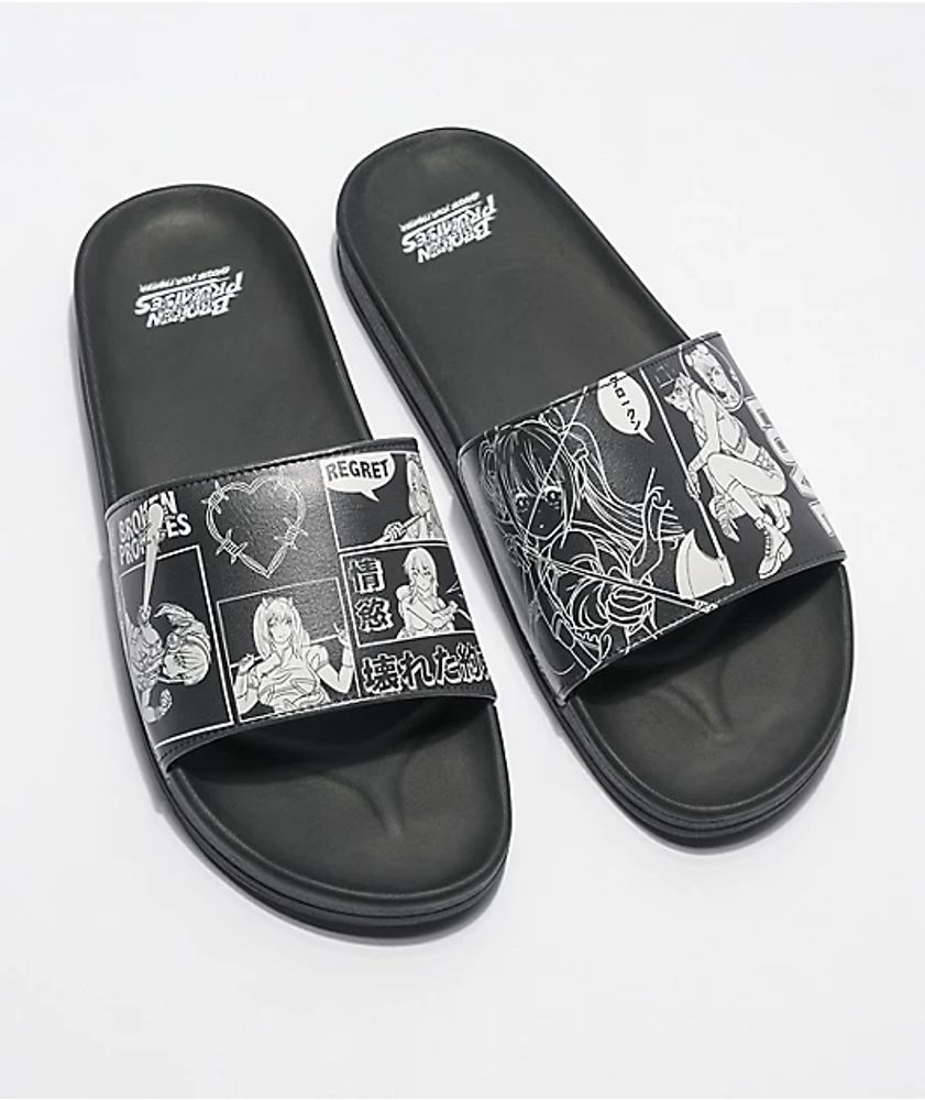 Broken Promises Arcade Mode Black & White Slide Sandals | Mall of America®