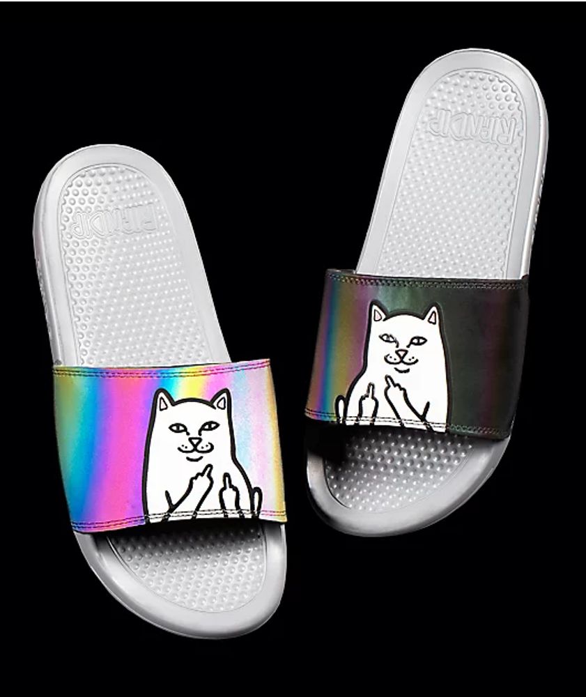 RIPNDIP Lord Nermal Iridescent Grey Slide Sandals | Plaza Las Americas