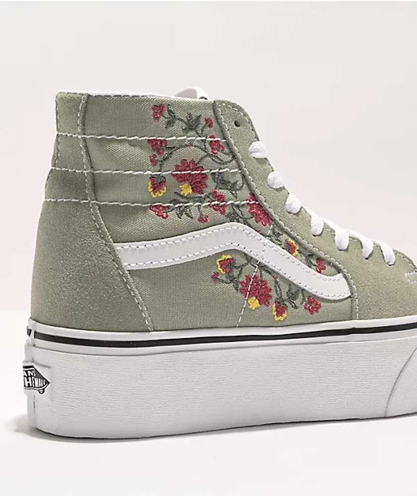 Vans Sk8-Hi Tapered Stackform Floral Embroidery Platform Shoes | Mall ...
