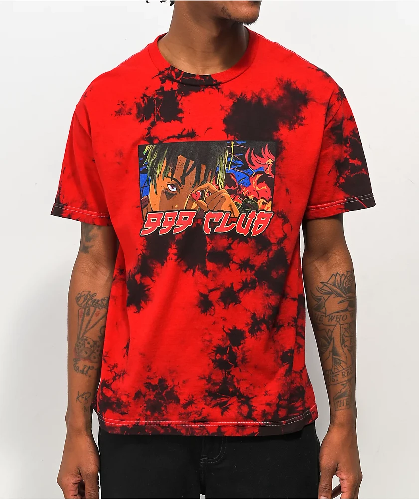 999 Club by Juice WRLD Anime Red & Black Tie Dye T-Shirt at Hamilton ...