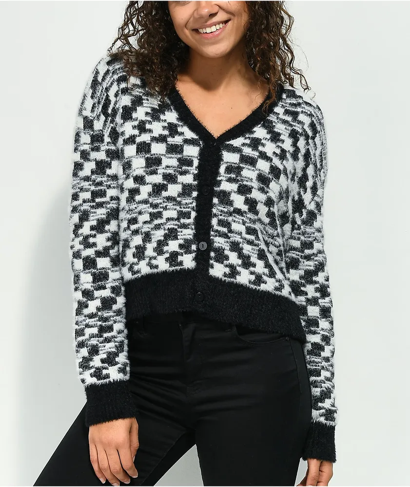 A.LAB A-Lab Kiana Skew Checkered Black & White Sweater | CoolSprings Galleria