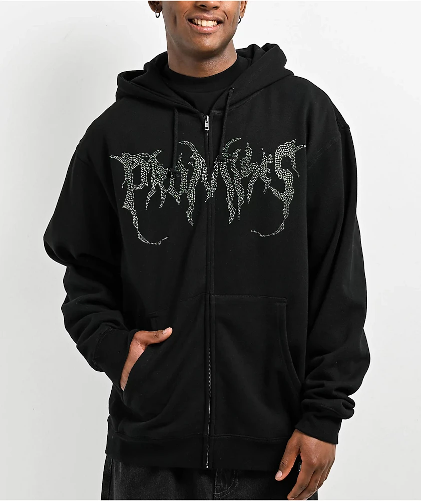 Broken Promises Graveyard Rhinestone Black Zip Up Hoodie | Hamilton Place