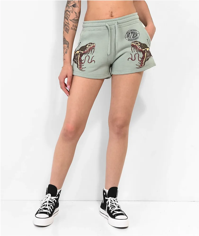 Broken Promises Viper Snake Green Sweat Shorts | Hamilton Place