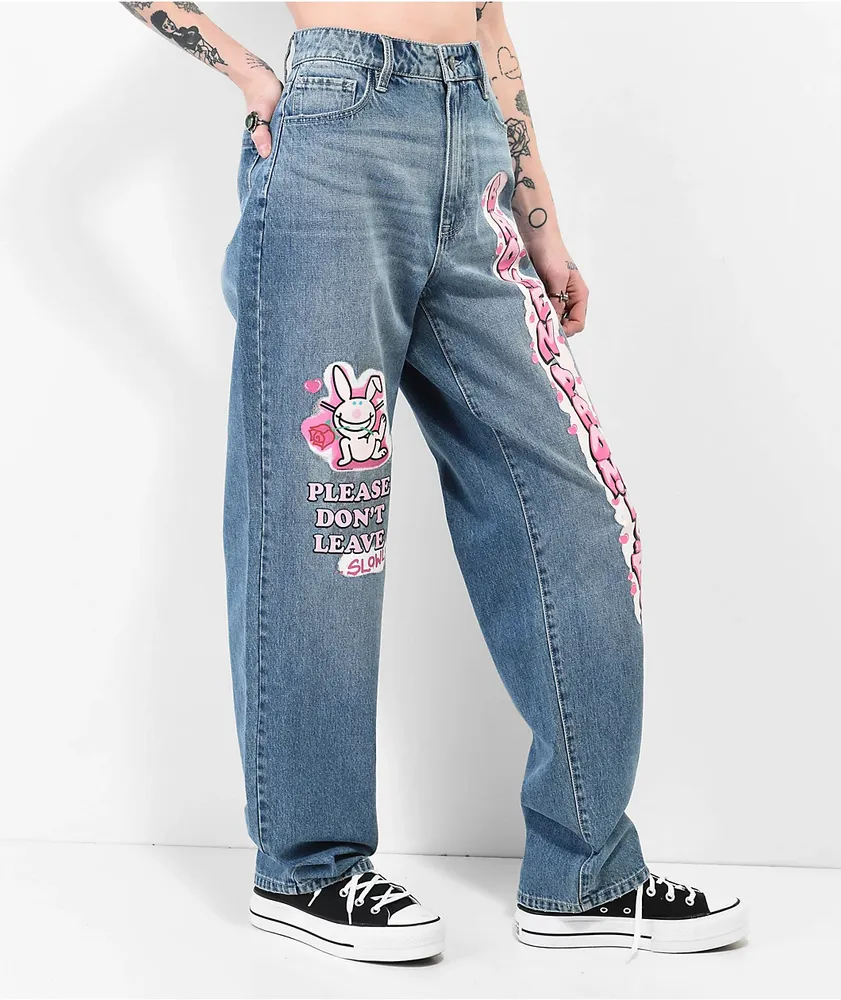 Broken Promises x Happy Bunny Don't Leave Wide Leg Denim Jeans | Mall ...