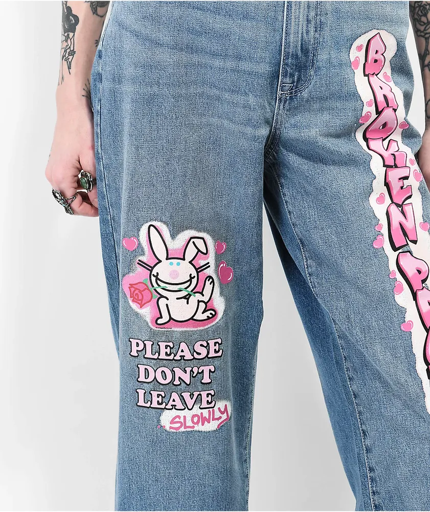 Broken Promises x Happy Bunny Don't Leave Wide Leg Denim Jeans | Mall ...