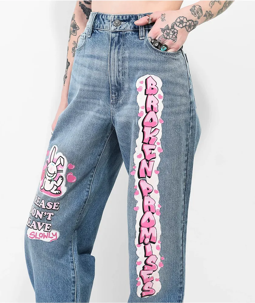 Broken Promises x Happy Bunny Don't Leave Wide Leg Denim Jeans | Mall ...