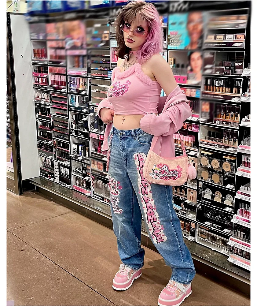 Broken Promises x Happy Bunny Don't Leave Wide Leg Denim Jeans | Mall ...