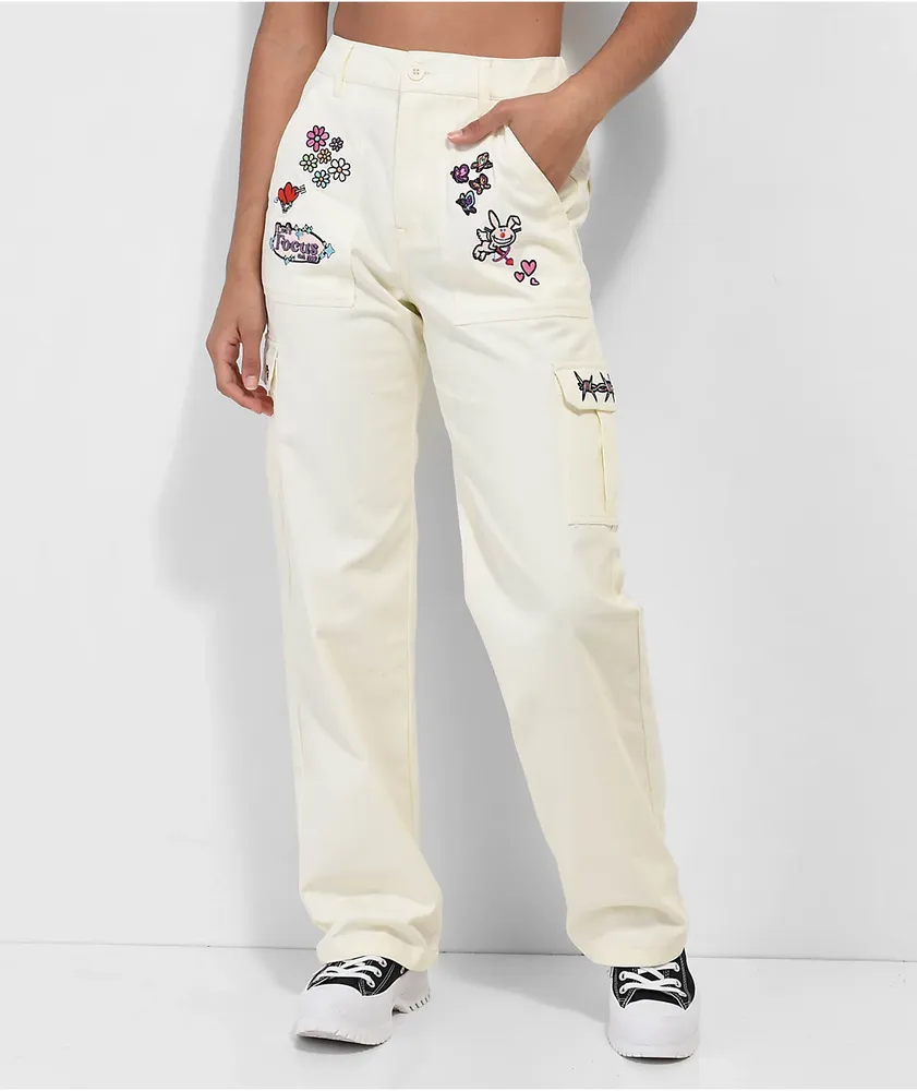 Broken Promises x Happy Bunny Focus On Me White Cargo Pants | MainPlace ...