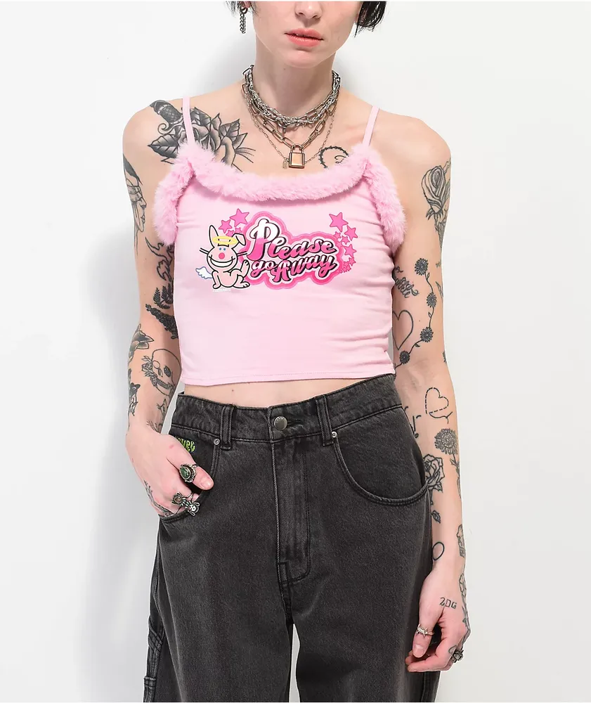 Broken Promises x Happy Bunny Go Away Pink Feather Crop Tank Top ...