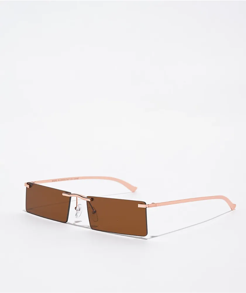 Blue Gem Sunglasses Brown Slim Rectangle Sunglasses | Hamilton Place