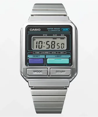Casio A100WE-1AVT Vintage Revival Silver & Black Watch | Hamilton Place