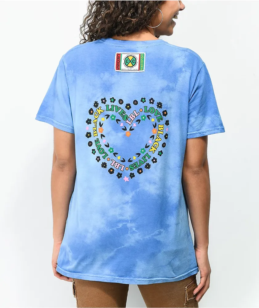 Cross Colours Love Black Lives Hearts Blue Crystal Dye T-Shirt ...