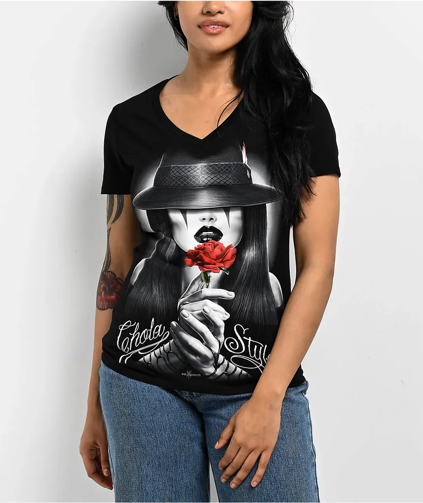 DGA Chola Style Black V-Neck T-Shirt | Hamilton Place