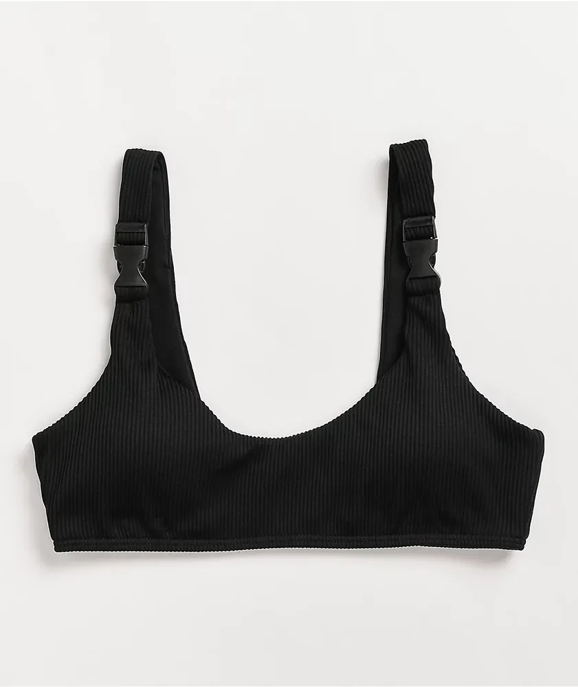 Damsel Jess Ribbed Black Sport Buckle Bikini Top | Hamilton Place