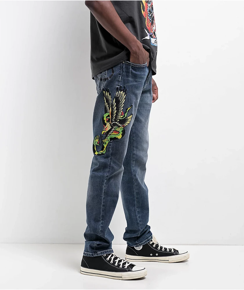 Ed Hardy Eagle Snake Slim Straight Y2K Med Blue Denim Jeans | Mall of ...