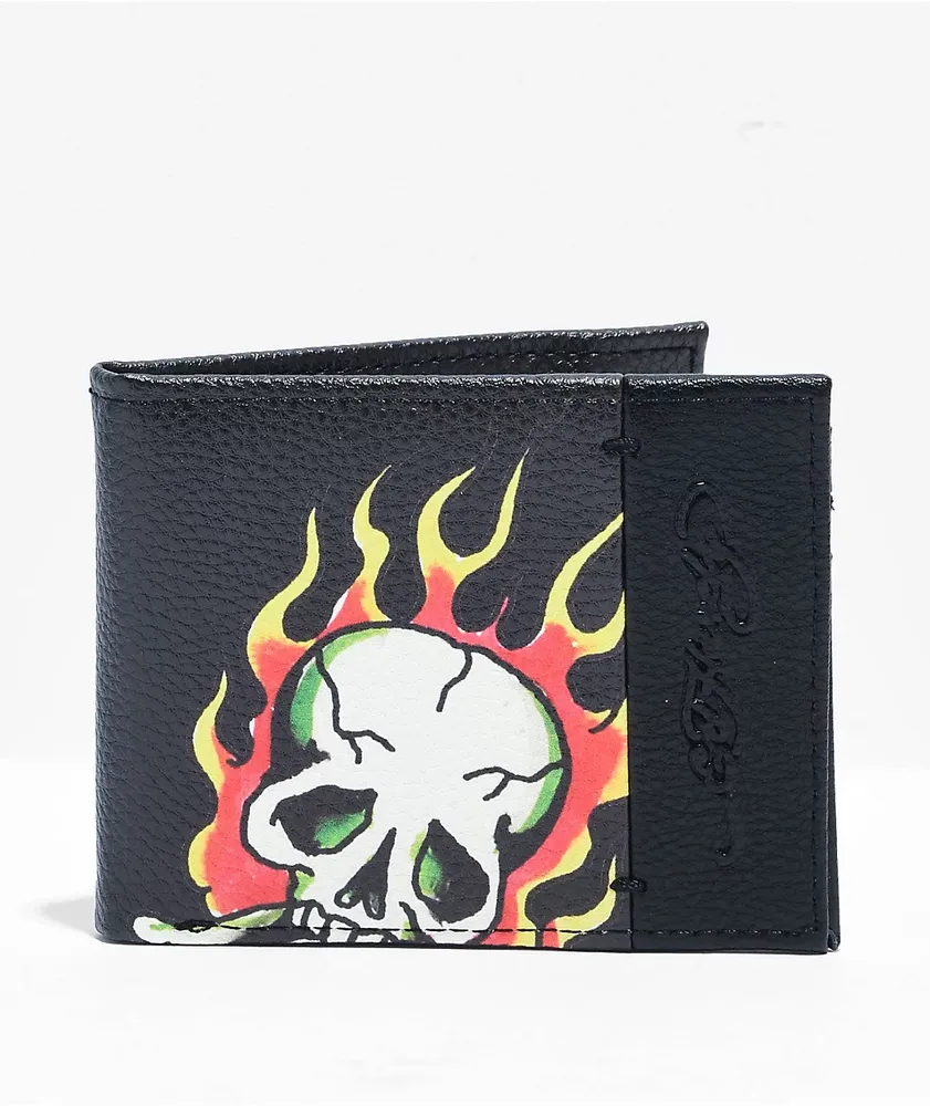 Ed Hardy Flaming Skull Bifold Black Wallet | Hamilton Place