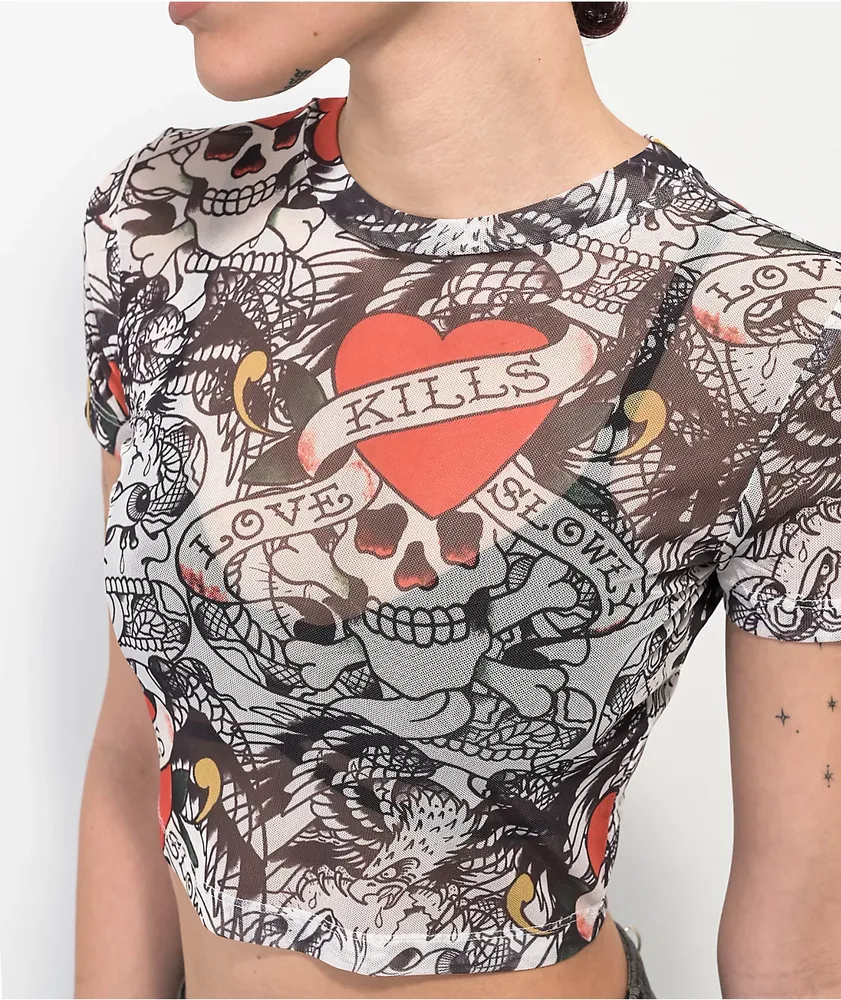 Ed Hardy White Mesh Crop T-Shirt | Mall of America®