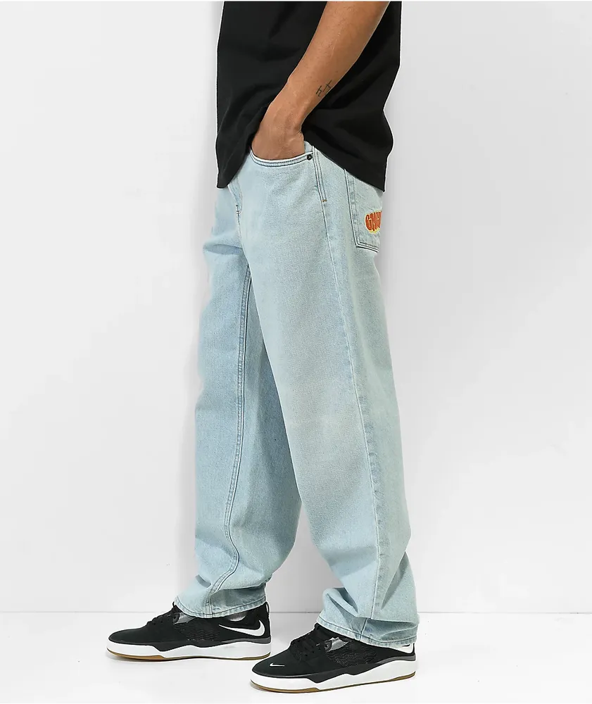 Empyre Colby Embroidered Loose Fit Light Wash Denim Skate Jeans | Mall ...