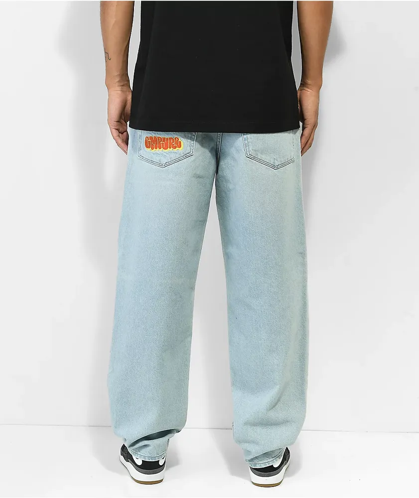 Empyre Colby Embroidered Loose Fit Light Wash Denim Skate Jeans | Mall ...