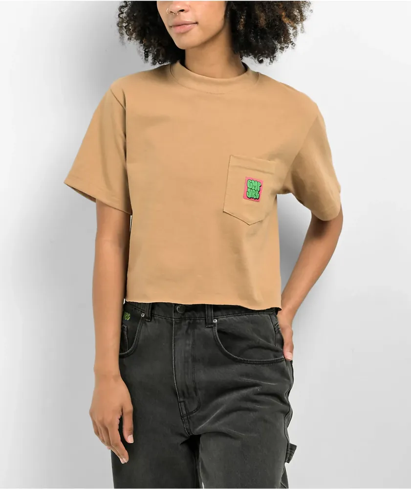 Empyre Brand Logo Empyre Stacked Logo Tan Crop Pocket T Shirt | Arden