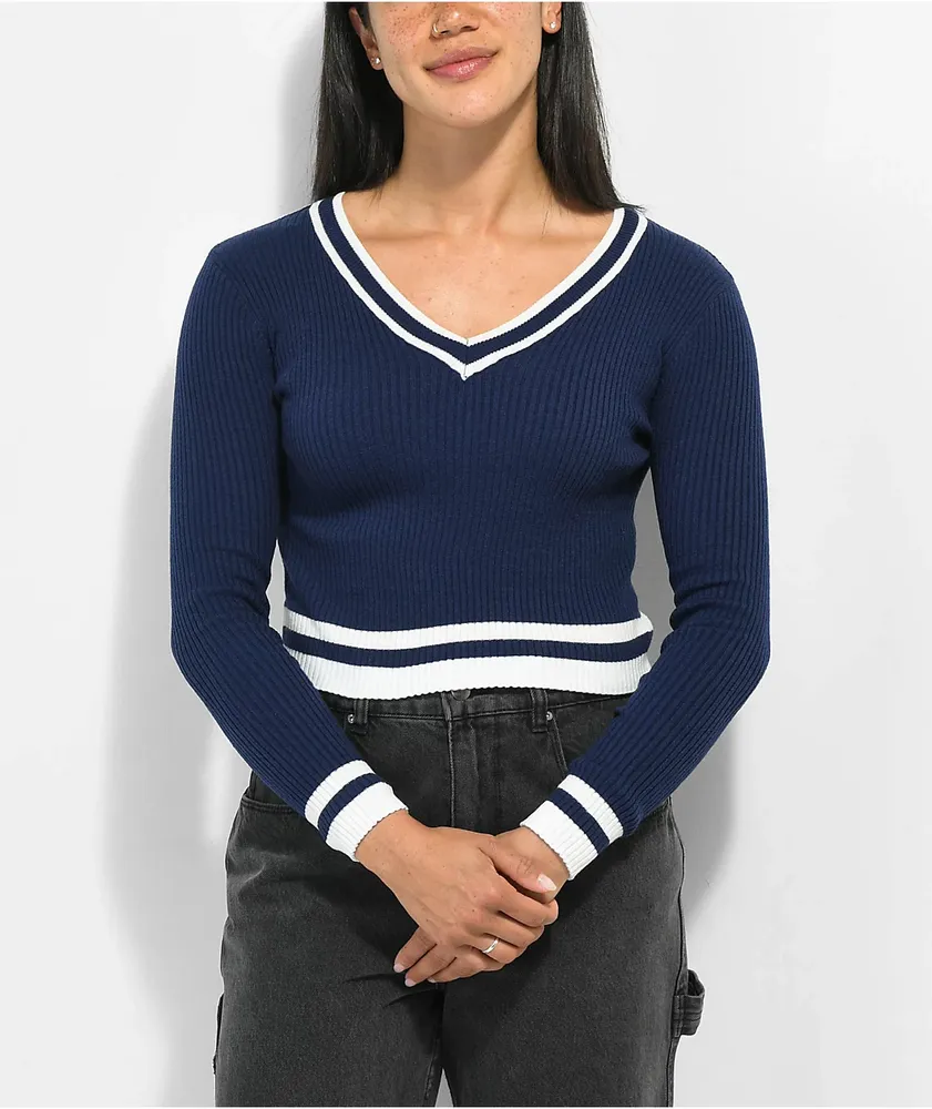 Ethos Blue Long Sleeve Crop Sweater | Hamilton Place