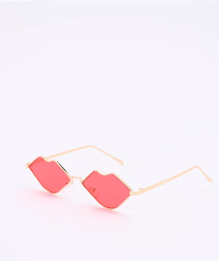 Blue Gem Sunglasses Gold & Red Lips Sunglasses | Hamilton Place