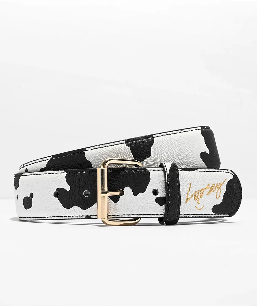 Loosey Black & White Cow Print Belt | Hamilton Place