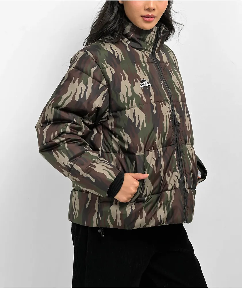 Lurking Class by Sketchy Tank Flame Thorn Camo Puffer Jacket | Mall of ...