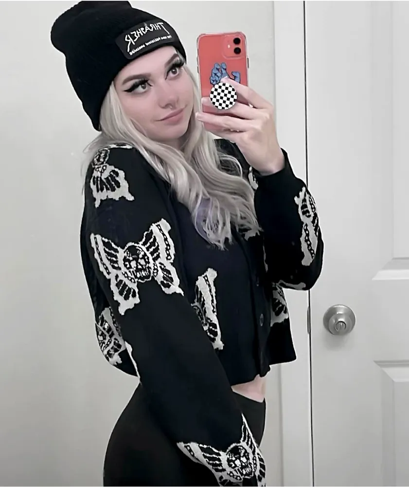 Lurking Class by Sketchy Tank Skullfly Black Crop Cardigan Sweater | Mall of America®
