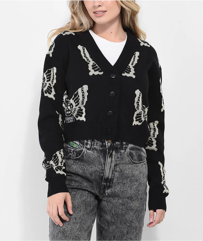 Lurking Class by Sketchy Tank Skullfly Black Crop Cardigan Sweater | Mall of America®