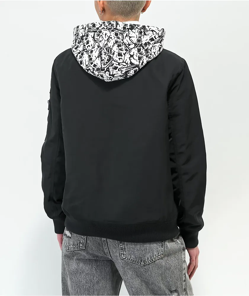 Lurking Class by Sketchy Tank Skulls Black Hooded Bomber Jacket | Mall ...