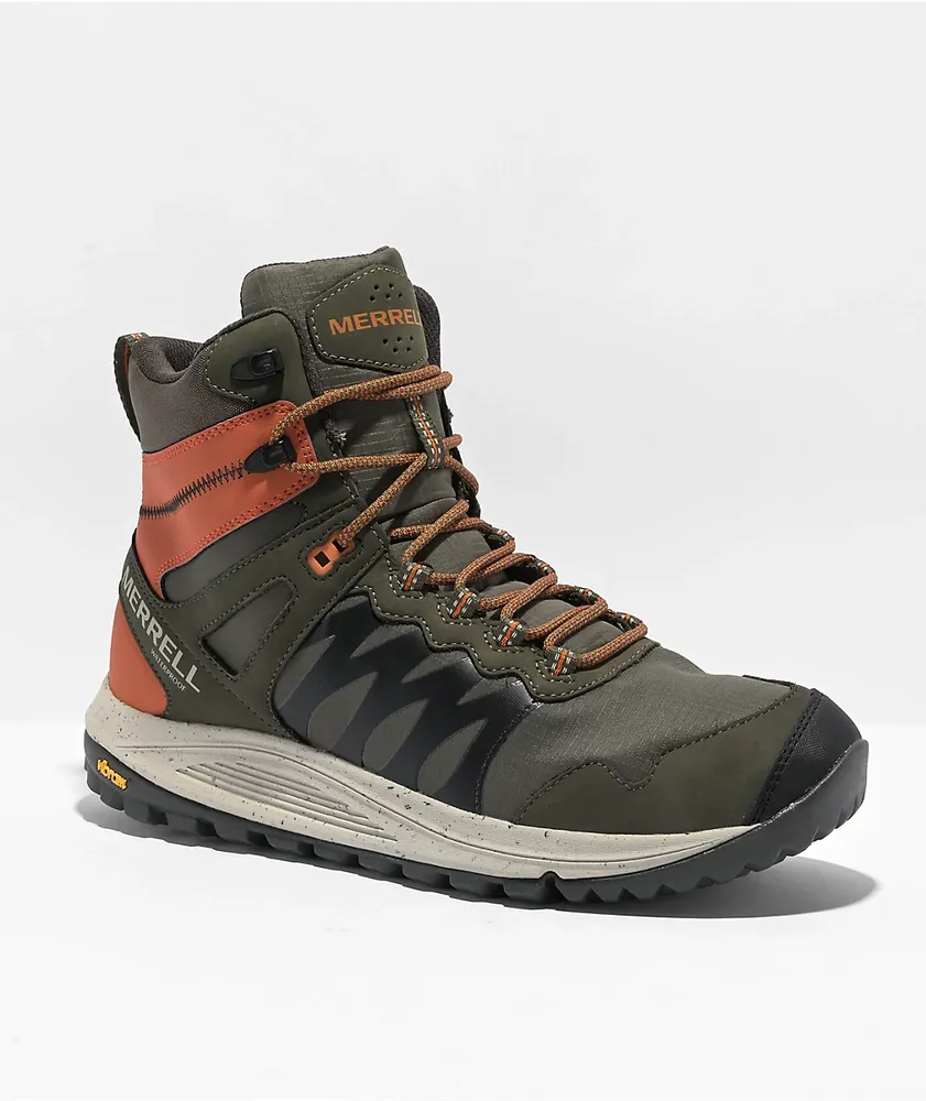 Merrell Nova Waterproof Olive & Orange Sneaker Boots | CoolSprings Galleria