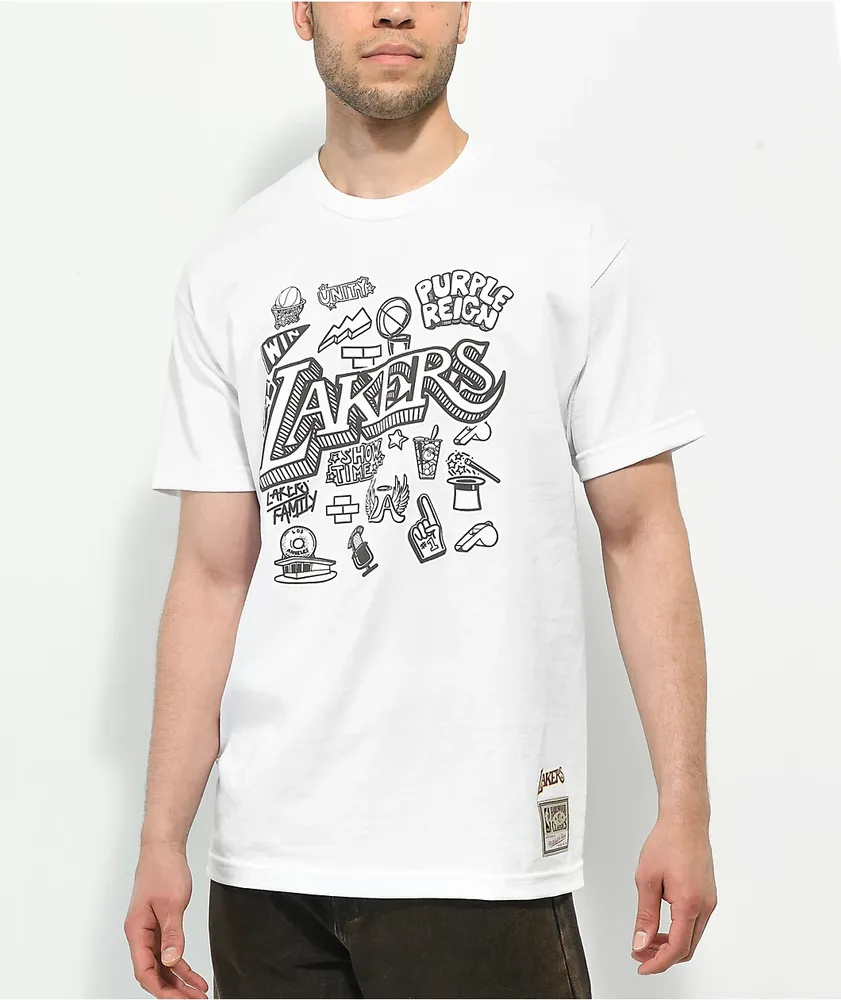 Mitchell & Ness x NBA Lakers Doodle White T-Shirt | Hamilton Place