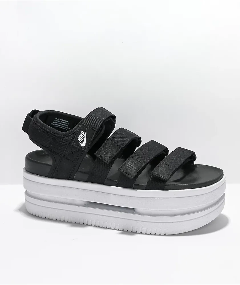 Nike Icon Classic Black & White Platform Sandals | Hamilton Place