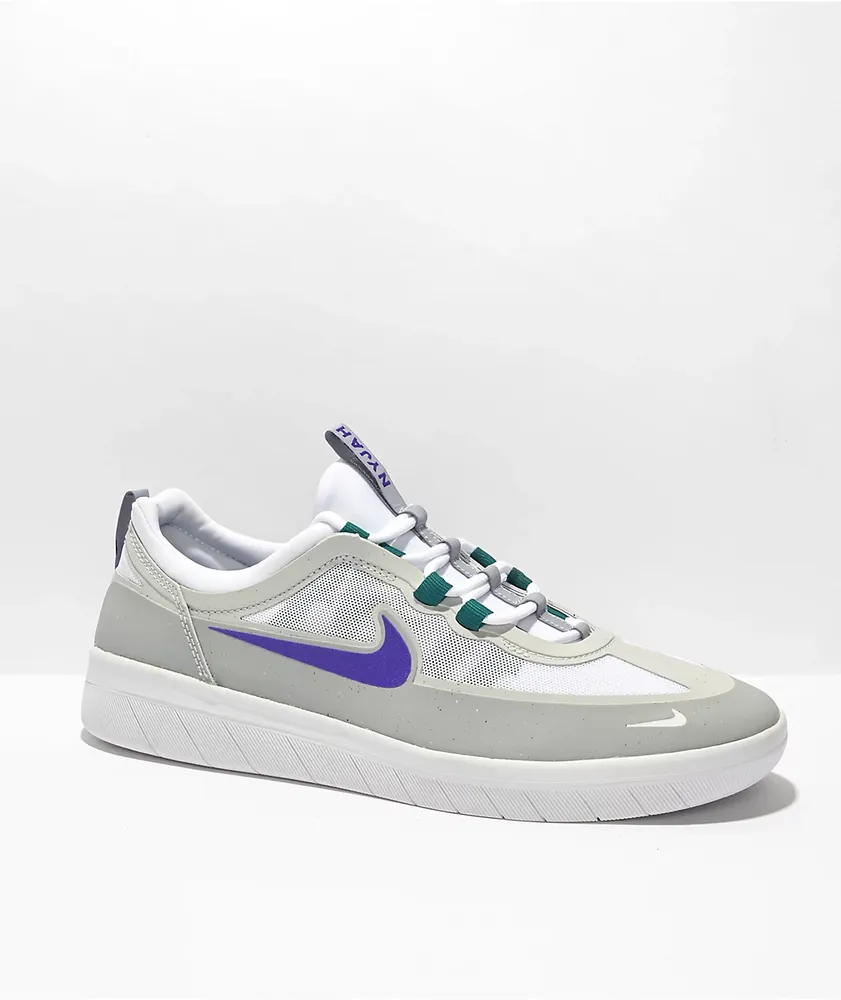 Nike SB Nyjah Free 2 Wolf Grey, White & Purple Skate Shoes | Hamilton Place