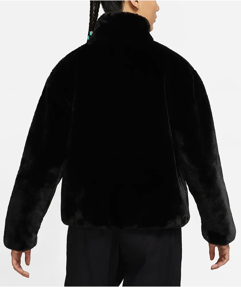 Nike Sportswear Swoosh Black Faux Fur Jacket | St Laurent Shopping Centre