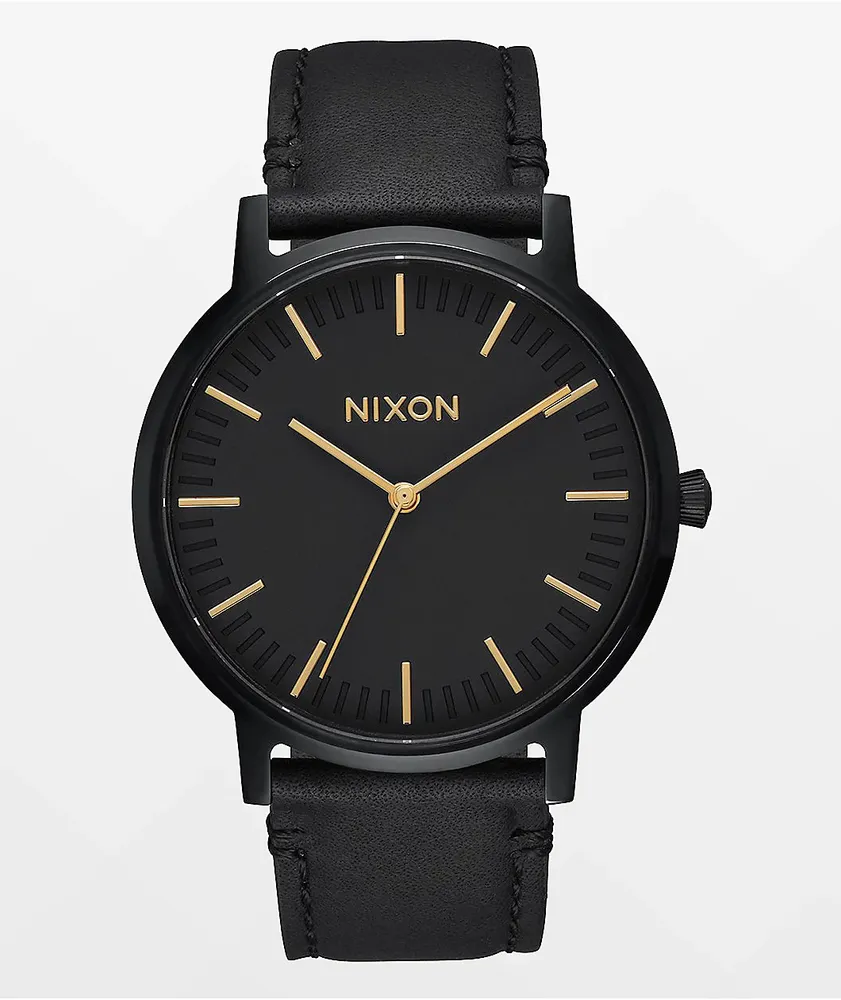 Nixon Porter Leather All Black & Gold Watch | Hamilton Place