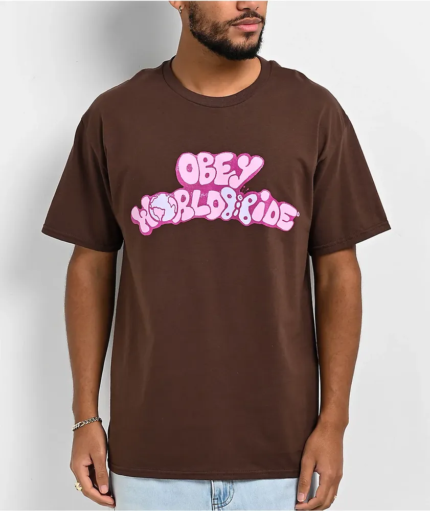 Obey Flutter Globe Brown T-Shirt | Hamilton Place