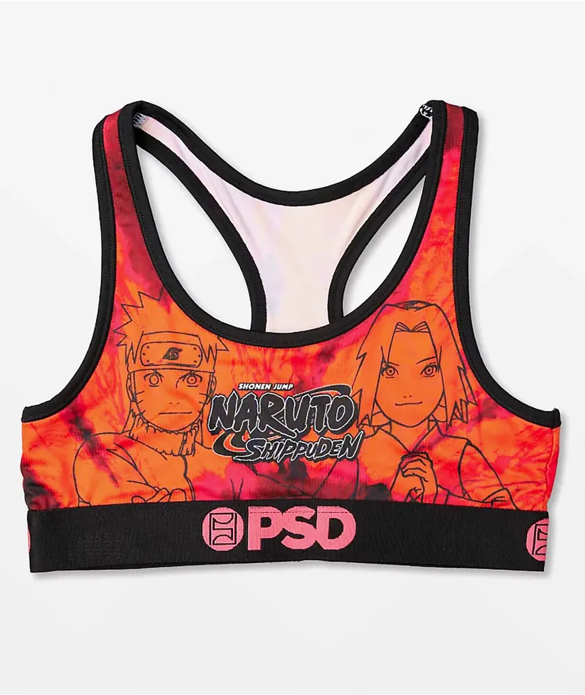 PSD x Naruto Dark Red Tie Dye Linework Sports Bra | Hamilton Place