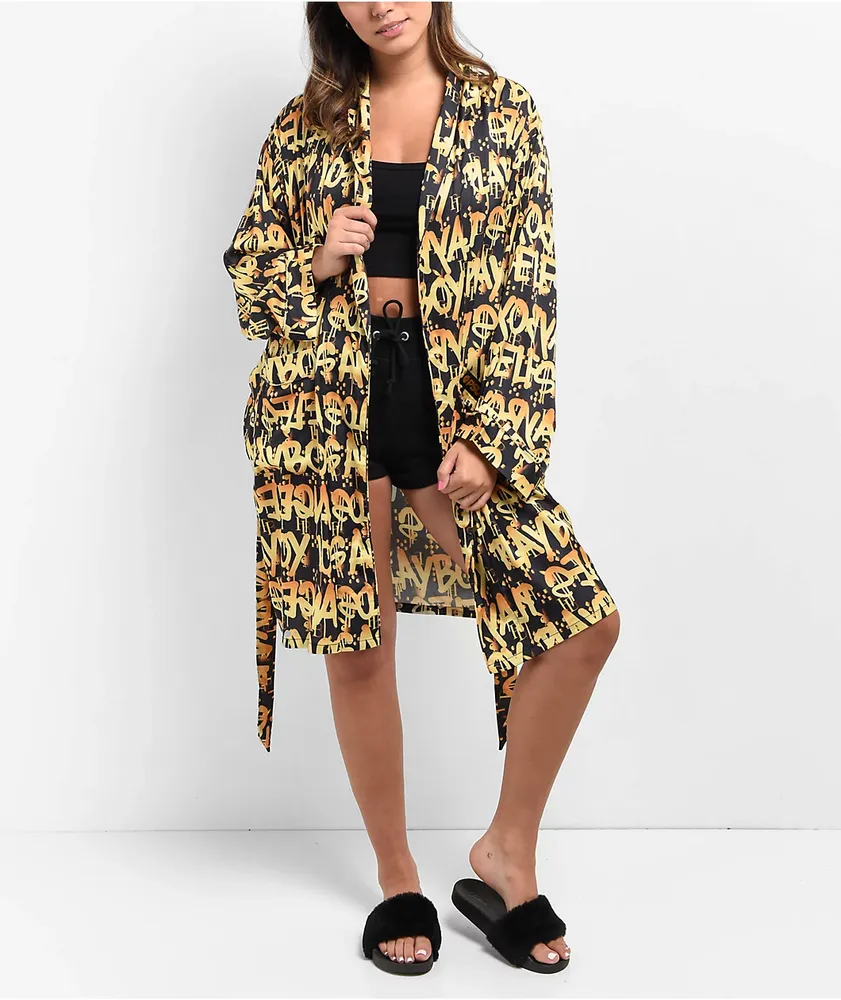 PSD x Playboy Graffiti Luxe Black & Gold Robe | Hamilton Place