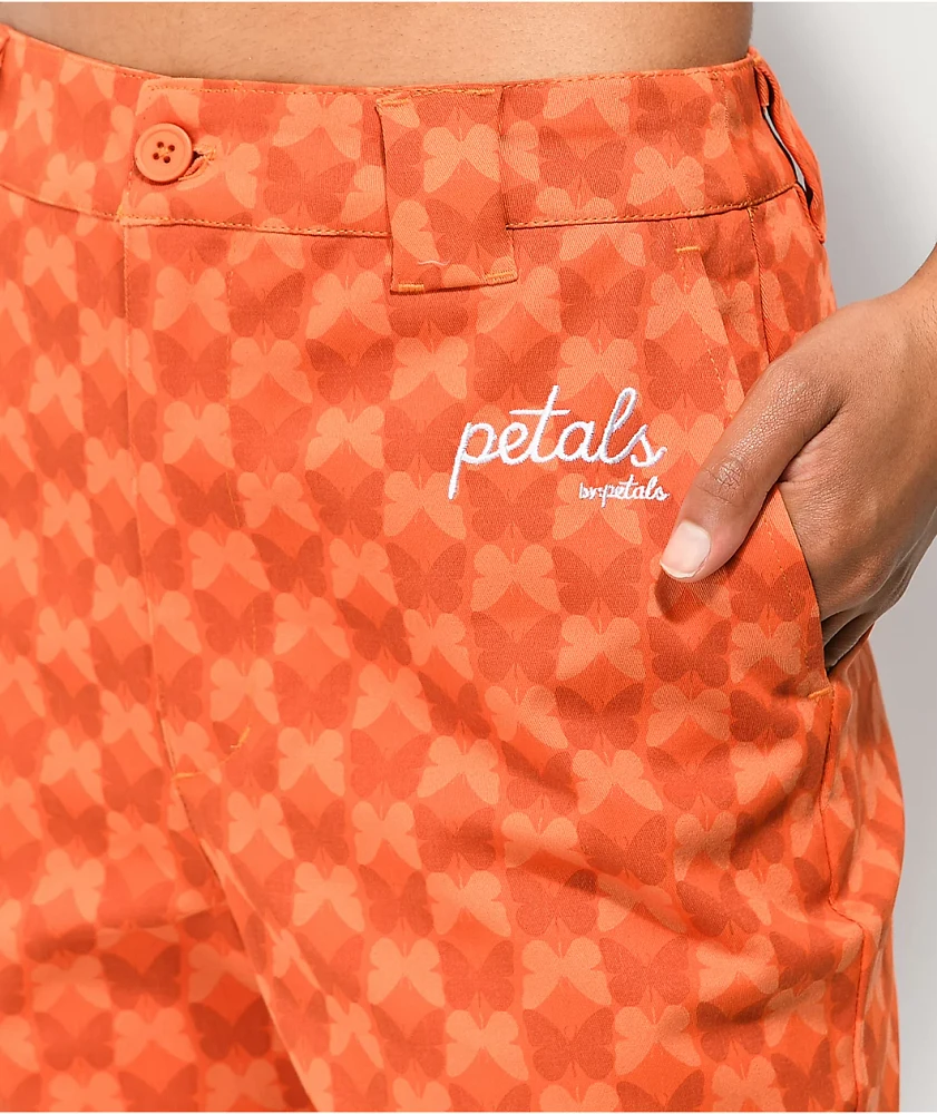 Petals and Peacocks Butterfly Checkered Orange Work Pants | Mall of ...